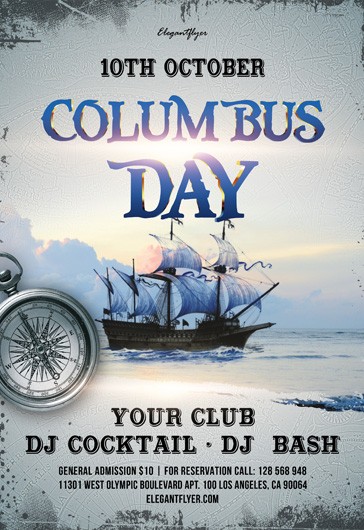 White Creative Columbus Day Premium Flyer Template PSD | by Elegantflyer