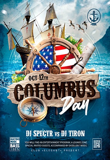 Blue Artistic Columbus Day Party Premium Flyer Template PSD | by ...