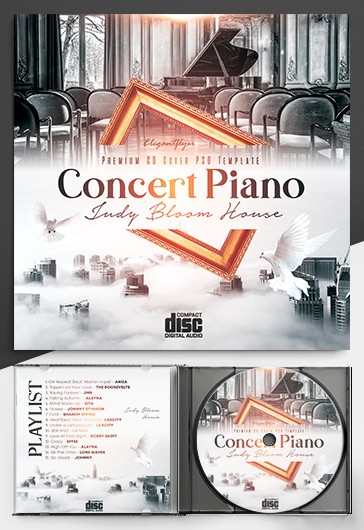 White Creative Concert Piano CD Cover Premium CD Album Cover Template PSD