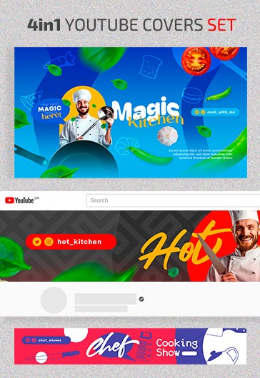 Blue Colorful Cooking Show Youtube Premium Social Media Template PSD ...