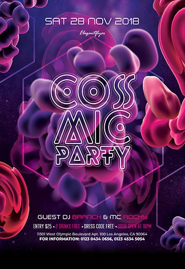 Purple Abstract Cosmic Party Premium Flyer Template PSD | by Elegantflyer