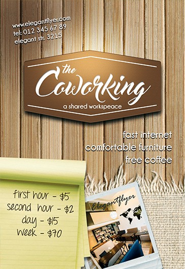 Brown Creative Coworking Premium Flyer Template PSD | by Elegantflyer