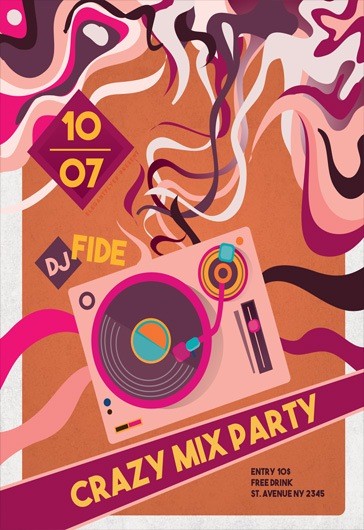 Pink Illustrated Crazy Mix Party Premium Flyer Template PSD | by ...