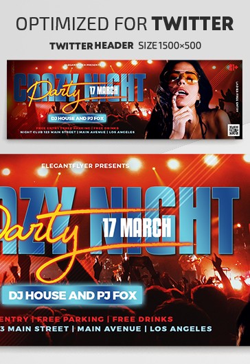Red Glow Crazy Night Party Twitter Premium Social Media Template PSD ...