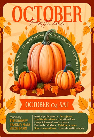Orange Illustrated October Festival Free Flyer Template PSD | by ...