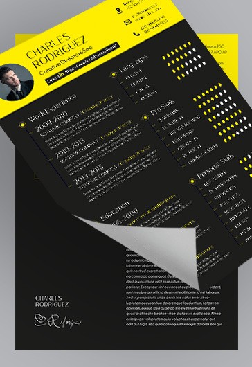 Modèle de CV noir et jaune + lettre de motivation - 10018816 | by ...