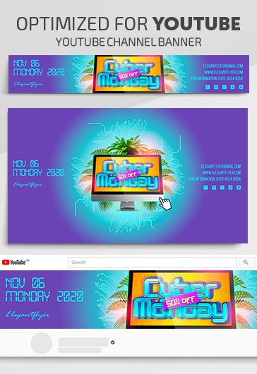 Purple Creative Cyber Monday Youtube Premium Social Media Template PSD