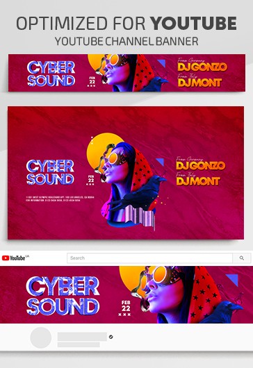 Pink Creative Cyber Sound Youtube Premium Social Media Template PSD ...