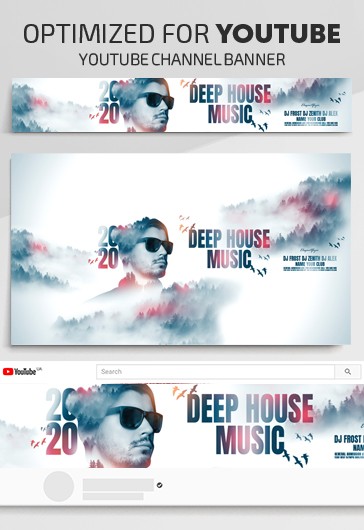 White Creative Deep House Music Youtube Premium Social Media Template PSD