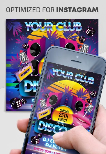 Yellow Creative Disco 80 Instagram Premium Social Media Template PSD ...