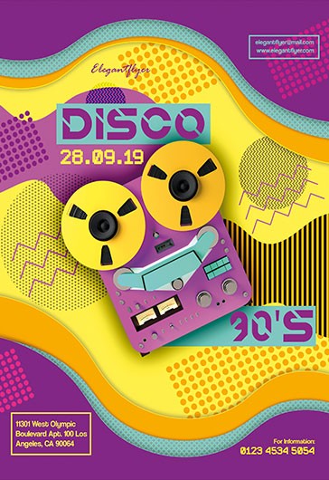 Yellow Bright Disco Free Flyer Template PSD | by Elegantflyer