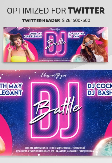 Blue Neon DJ Battle Twitter Premium Social Media Template PSD | by ...