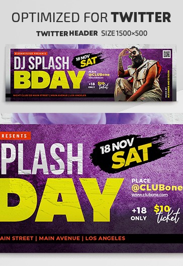 Purple Creative DJ Birthday Party Twitter Premium Social Media Template PSD