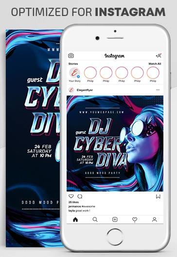Blue Neon Dj Guest Instagram Premium Social Media Template PSD | by ...