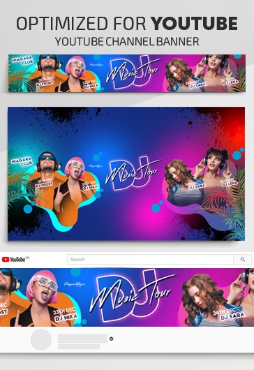 Blue Colorful DJ Music Tour Youtube Premium Social Media Template PSD ...