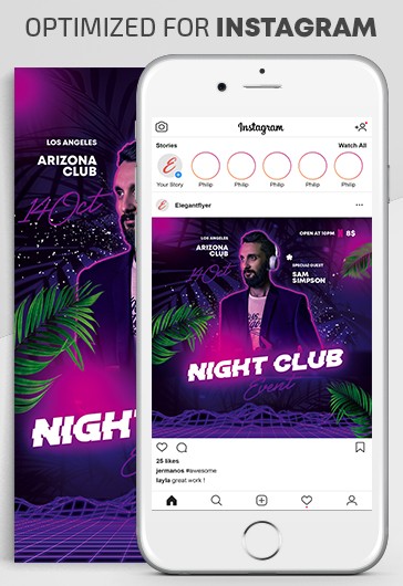 Purple Neon Dj Night Club Event Instagram Premium Social Media Template PSD
