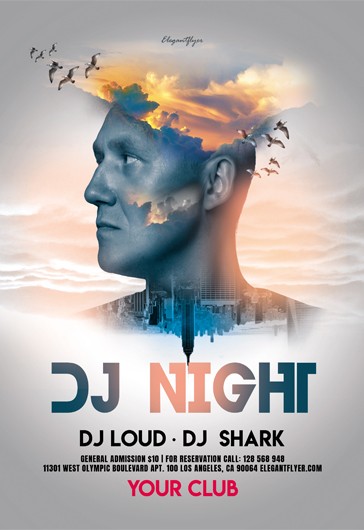 White Modern DJ Night Premium Flyer Template PSD | by Elegantflyer