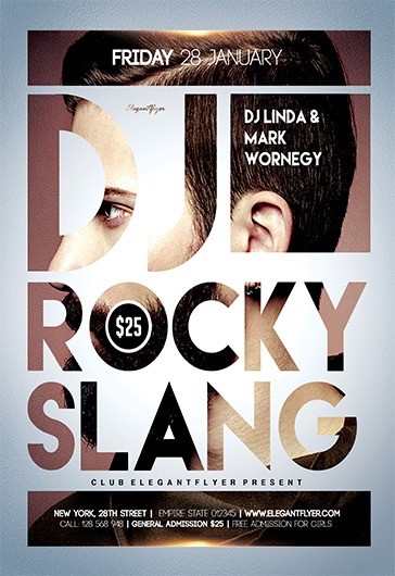 White Simple DJ Rocky Slang Premium Flyer Template PSD | by Elegantflyer