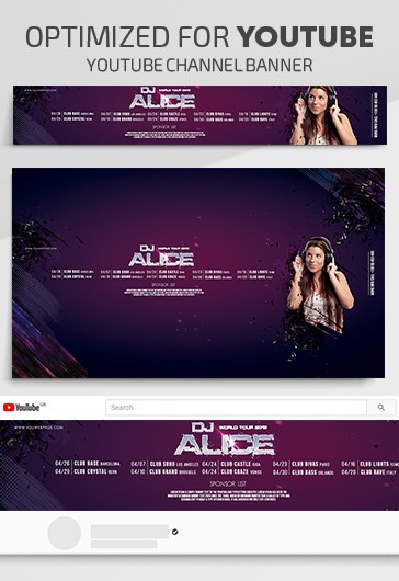 Purple Creative DJ World Tour Youtube Premium Social Media Template PSD