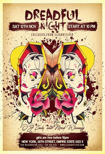 Yellow Illustrated Dreadful Night Premium Flyer Template PSD | by ...
