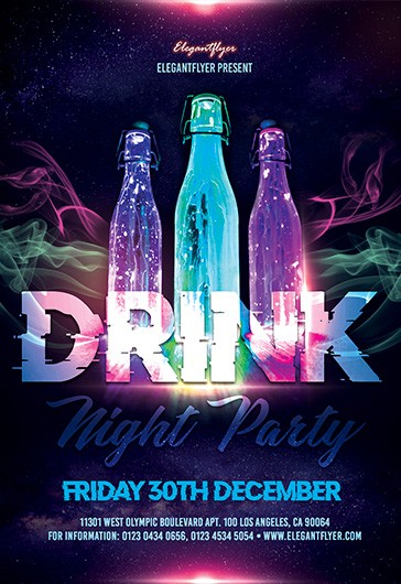 Black Glow Drink Party Premium Flyer Template PSD | by Elegantflyer