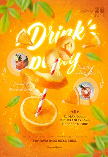 Orange Bright Drink Party Flyer Premium Flyer Template PSD | by ...