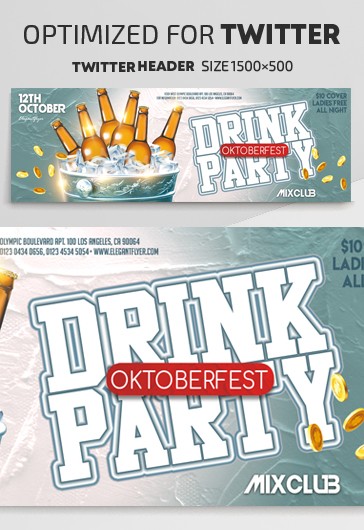 Gray Illustrated Drink Party Twitter Premium Social Media Template PSD