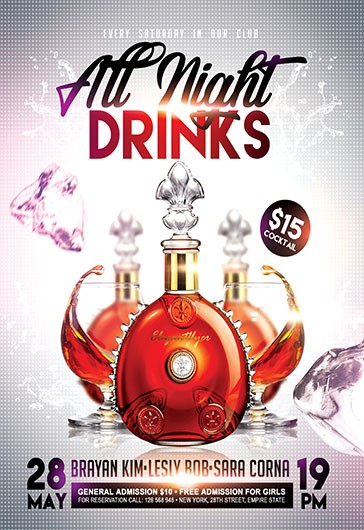 White Artistic Drinks All Night Premium Flyer Template PSD | by ...