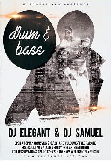 White Black & White Drum & Bass Free Flyer Template PSD | by Elegantflyer