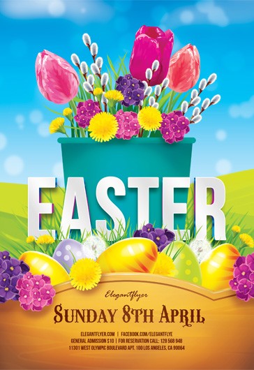 Multicolor Floral & Plants Invitation For Easter Free Flyer Template PSD