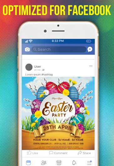 Blue Illustrated Easter Party Facebook Premium Social Media Template PSD