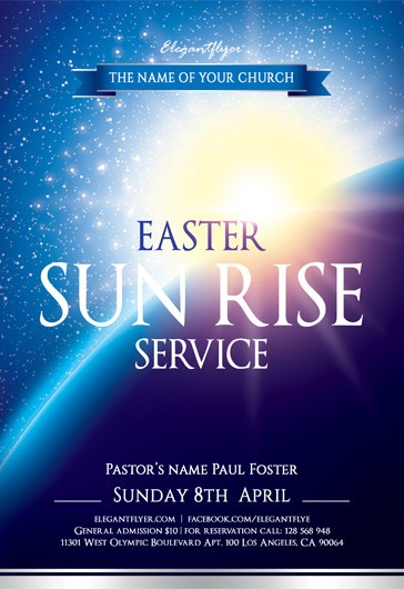 Blue Modern Easter Sun Rise Service Premium Flyer Template PSD | by ...