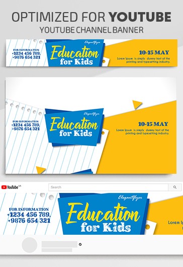 Yellow Minimalist Education for Kids Youtube Free Social Media Template PSD