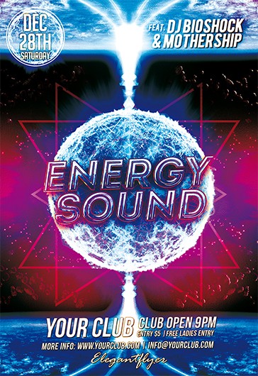 Purple Modern Energy Sound Premium Flyer Template PSD | by Elegantflyer