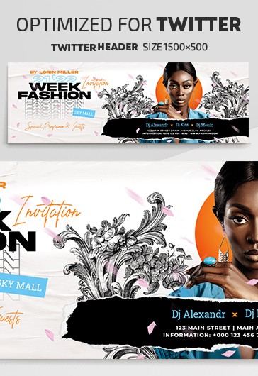 White Grunge Fashion Week Twitter Premium Social Media Template PSD ...