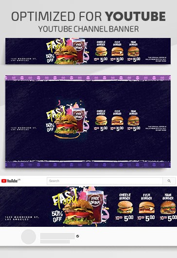 Fast Food Menu - Free Youtube Channel banner PSD Template - 10028229 ...