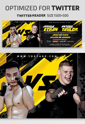 Black Modern Fight Championship Twitter Premium Social Media Template PSD