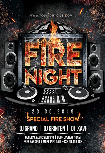 Black Dark Fire Night Premium Flyer Template PSD | by Elegantflyer