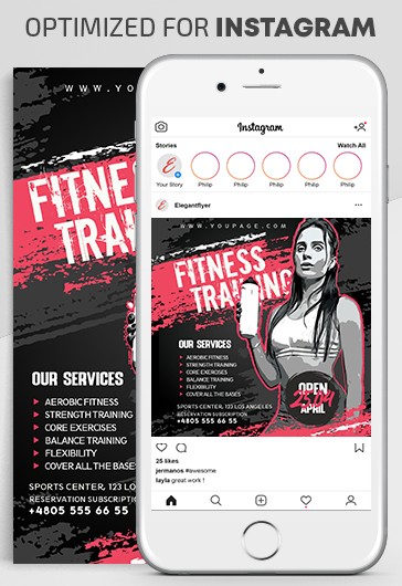 Black Illustrated Fitness Training Instagram Free Social Media Template PSD