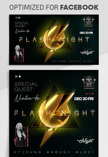 Black Creative Flash Night Party Premium Social Media Template PSD | by ...
