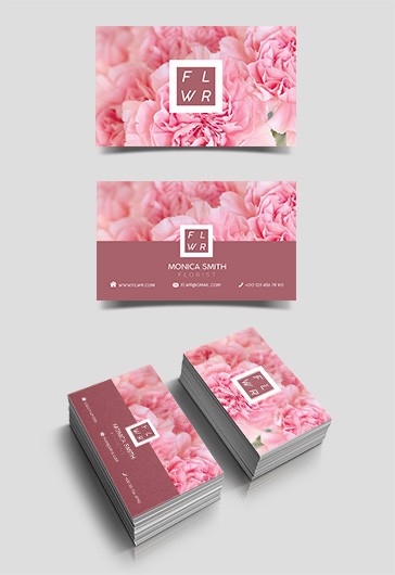 Pink Floral & Plants Flower Shop Premium Business Card Template PSD ...