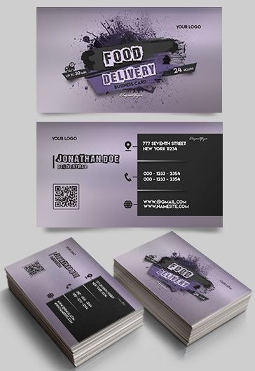 Purple Creative Food Delivery Free Business Card Template PSD | by ...