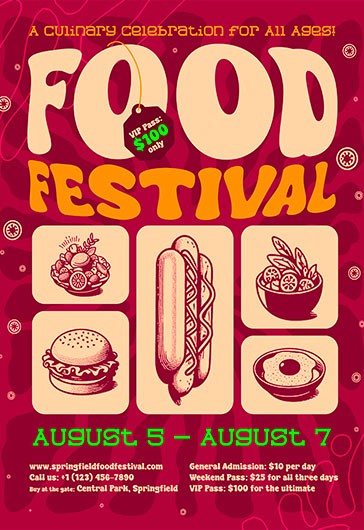Red Illustrated Food Festival Free Flyer Template PSD | by Elegantflyer