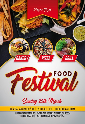 Red Illustrated Food Festival Free Flyer Template PSD | by Elegantflyer