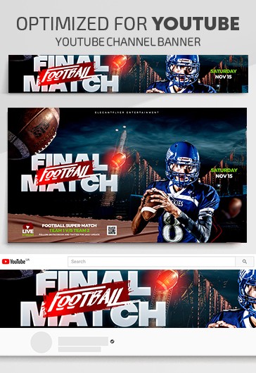 Black Simple Football Match Youtube Premium Social Media Template PSD ...