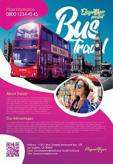 Purple Simple Bus Travel Free Flyer Template PSD | by Elegantflyer