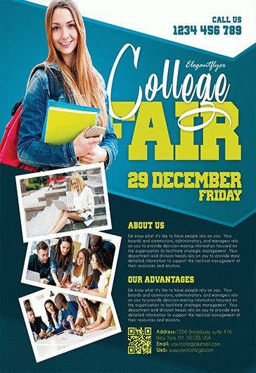 Blue Simple College Fair Free Flyer Template PSD | by Elegantflyer