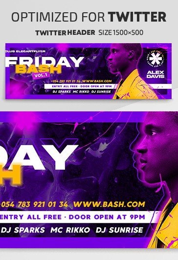 Purple Modern Friday Bash Twitter Premium Social Media Template PSD ...