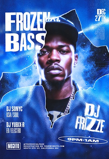 Blue Glow Frozen Bass DJ Free Flyer Template PSD | by Elegantflyer