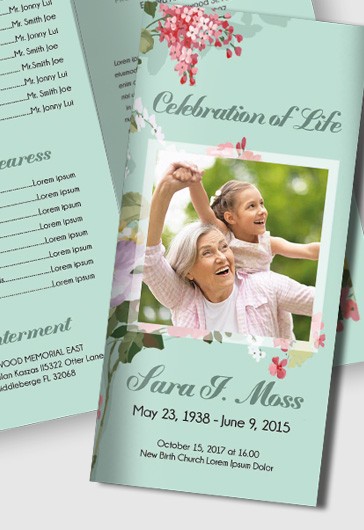 Blue Floral & Plants Funeral Premium Brochure Template PSD | by ...